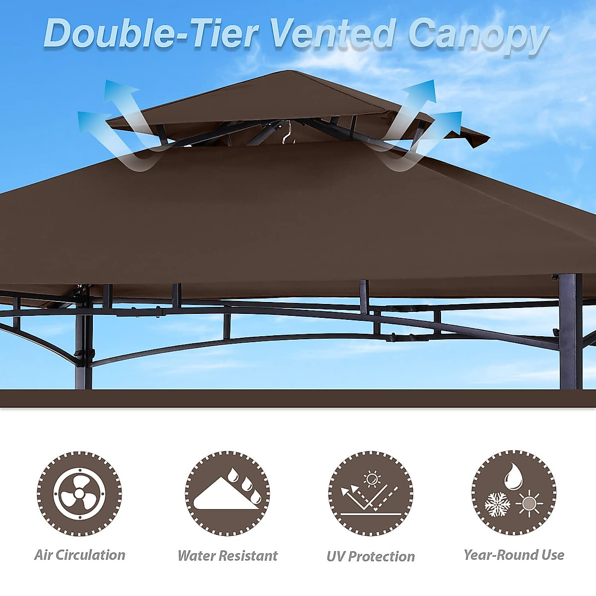 ABCCANOPY 8'x 5' Grill Gazebo Shelter, Outdoor BBQ Gazebo Canopy with LED Light (Coffee)