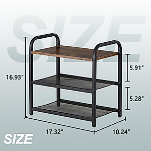 RUNJIMY 3-Tier Shoe Rack, with Heavy-Duty Metal Grid, Rustic Wooden Top, & Metal Guardrails - Transform Your Space with Style and Functionality Living Room, Kitchen, Bedroom, Garage, & Bathroom