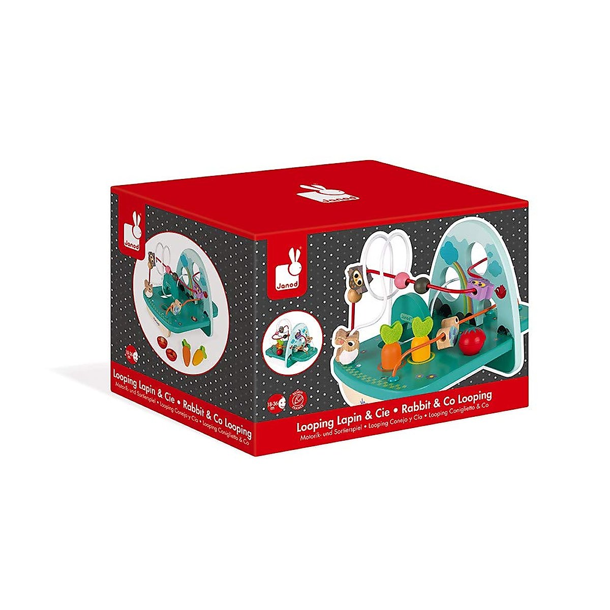 Janod Rabbit & Co Looping W/Color Matching, Activity Center Learning Toy for Boys and Girls - Counting, Concentration, Shape Recognition and Motor Skills for Ages 18+ Months