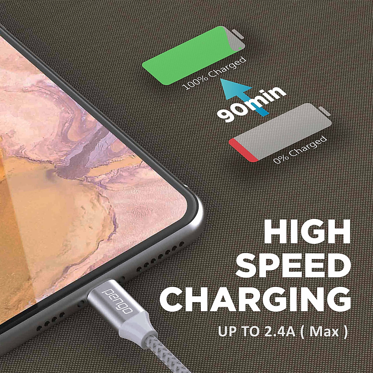 pengo Short Lightning Cable, USB Cable with Lightning Connector, Apple MFi Certified Charger and Sync/Data for iPhone 12/11/X/8/8 Plus 7/7 Plus,Double-Braided Nylon (0.66 ft / 8 in / 0.2 m)(Silver)