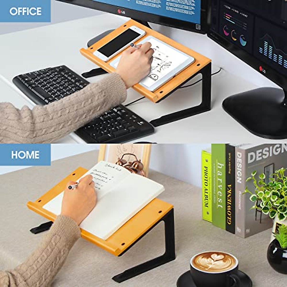 J JAKCUBE Design Tablet Smartphone Book Stand Desk, Wooden Display Organizer, Document Copy Notebook Holder for Monitor - MK294D