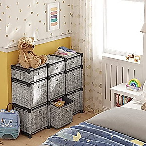SONGMICS 9-Cube Drawer Organizer, Closet Organizer, Storage Unit, Bookcase, 32.9 x 11.8 x 31.2 Inches, for Bedroom, Living Room, Entryway, Heather Gray ULSN603G12