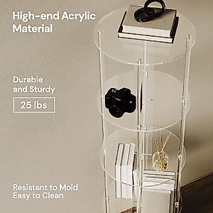 CRTERICX Acrylic Rotating Bookshelf, 5 Tier Round Clear Bookcase with Metal Base, 360 Spinning Bookshelf for Living Room, Bedroom, Corner, Floor Standing, 15.7" D x 15.7" W x 54.1" H