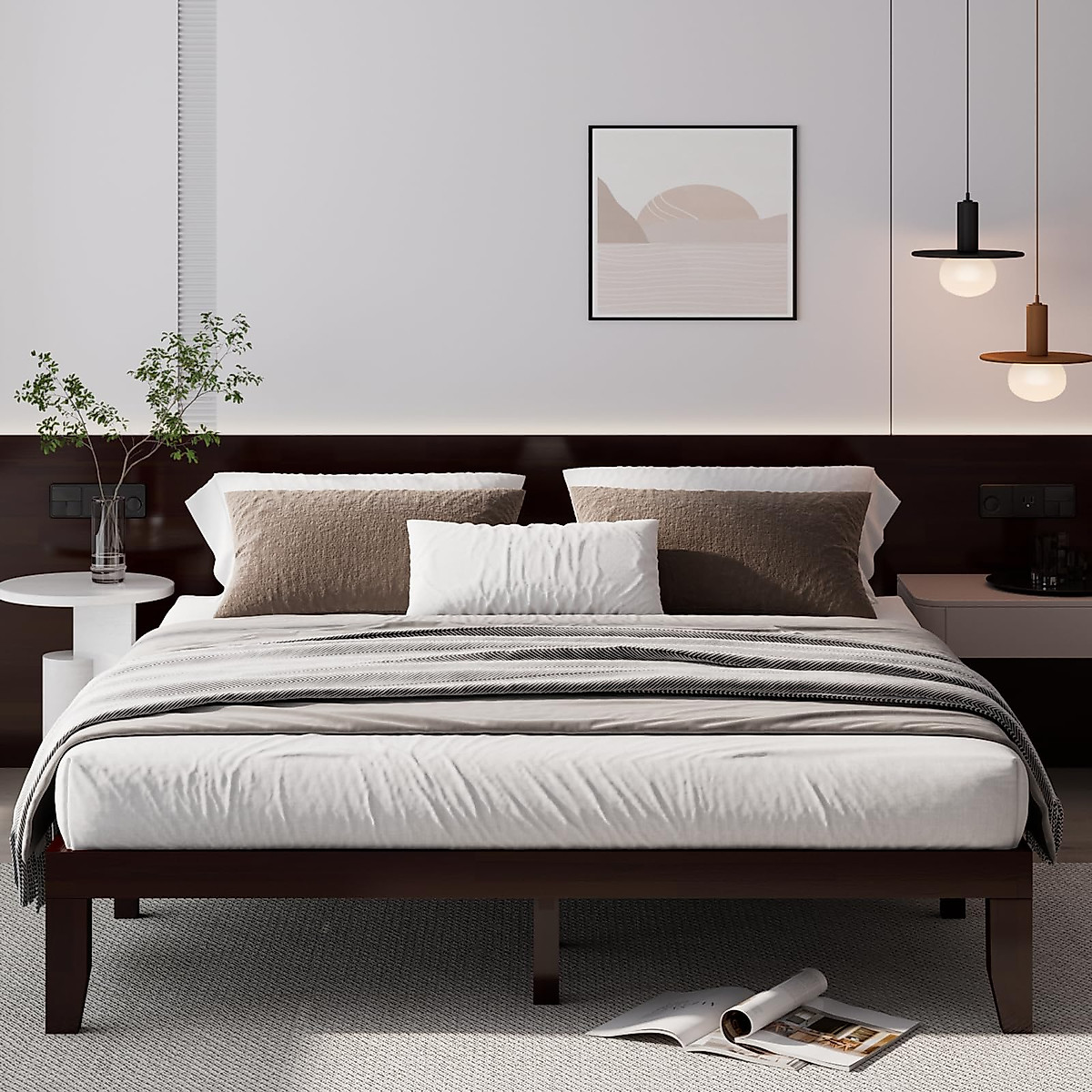 Giantex King Wood Platform Bed Frame, 14 Inch Solid Rubber Wood Mattress Foundation, Heavy Duty Wood Slats Support, No Box Spring Needed, Easy Assembly, Espresso