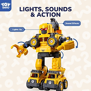 TOY Life Toys for 3 4 5 6 7 Year Old Boys Construction Vehicles Transform Robots Toys for Kids 5 in 1 Robot Toys for Kids 5-7 Construction Toys for Boy Vehicle Transformer Cars Best Gifts for Boys