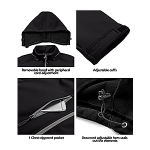 Little Donkey Andy Men’s Softshell Jacket with Removable Hood, Fleece Lined and Water Repellent Black Size L