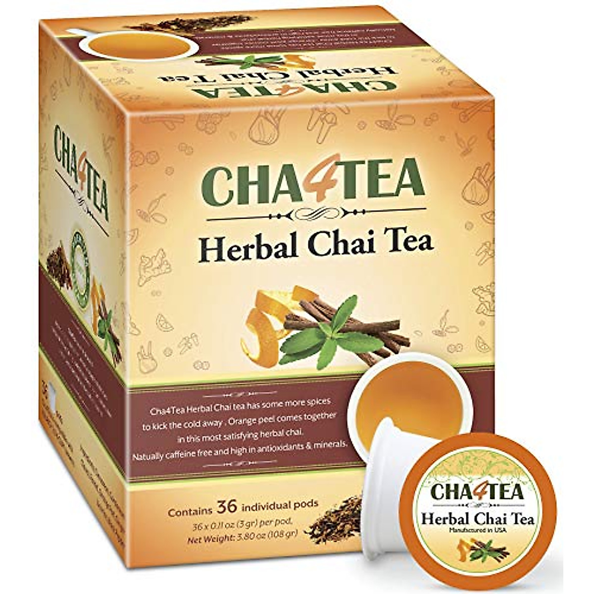 Cha4TEA 36-Count Herbal Chai Tea Pods for Keurig K-Cup Brewers