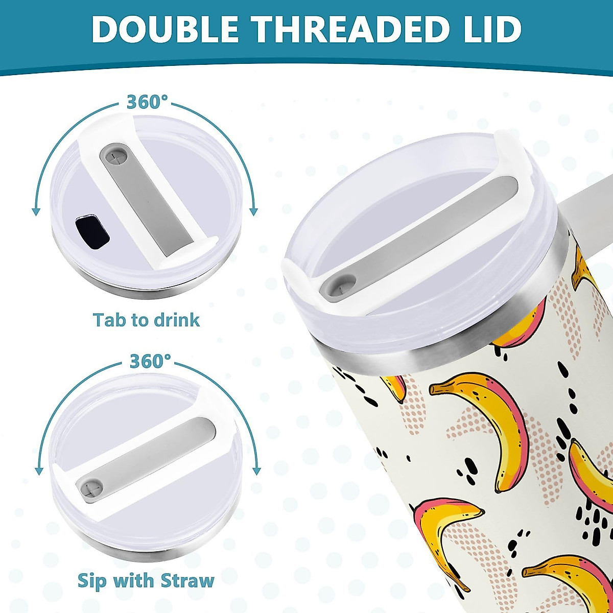 Emelivor Banana 40 oz Tumbler with Lid and Straw Insulated Tumblers with Handle Leak Proof Coffee Tumbler Mug Large Water Bottles for Men Women Sports Gym