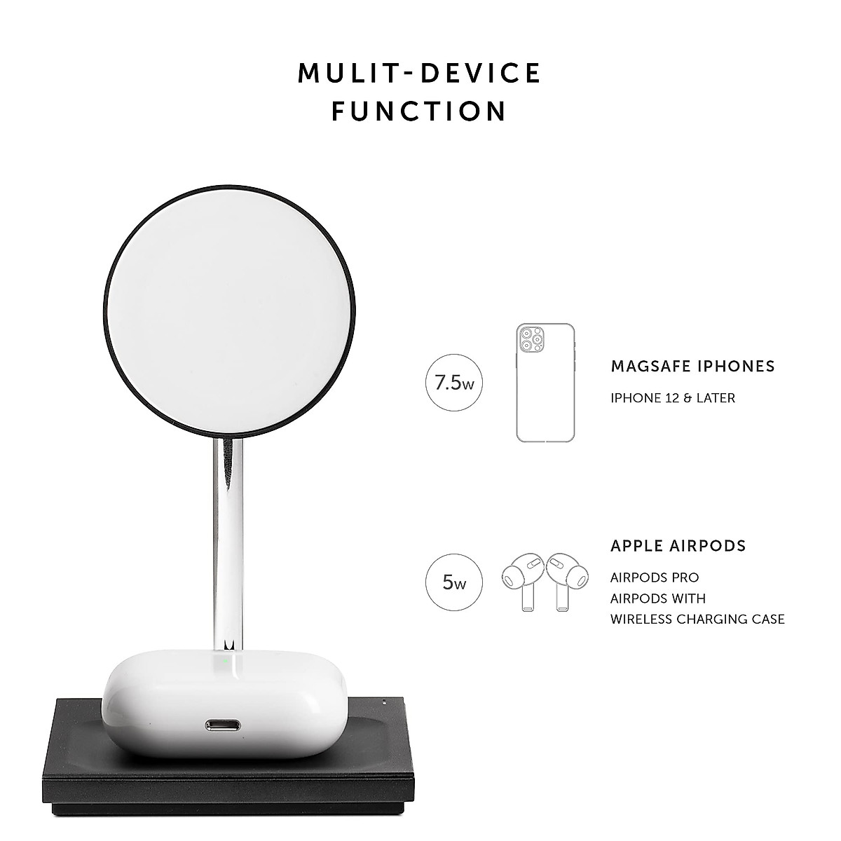 Native Union Snap 2-in-1 Magnetic Wireless Charger – Charging Stand for iPhone 15, 15 Plus, 15 Pro, 15 Pro Max with Wireless Pad for AirPods Gen 3, Pro 2 – Adjustable Angle & Discreet LED Indicators