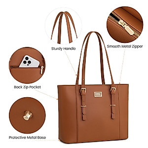 Laptop Bag for Women Large Office Handbags Briefcase Fits Up to 15.6 inch (Updated Version)-Brown