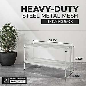 Design Ideas MeshWorks, 2-Tier Steel Shelving Rack, 440lb Capacity Per Shelf, White