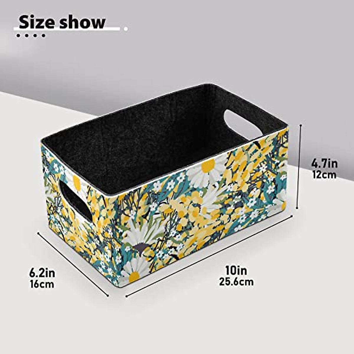 Flowers Leaves Storage Basket Felt Storage Bin Collapsible Felt Storage Cloth Baskets Containers Organizer for Kids Bedroom Magazine