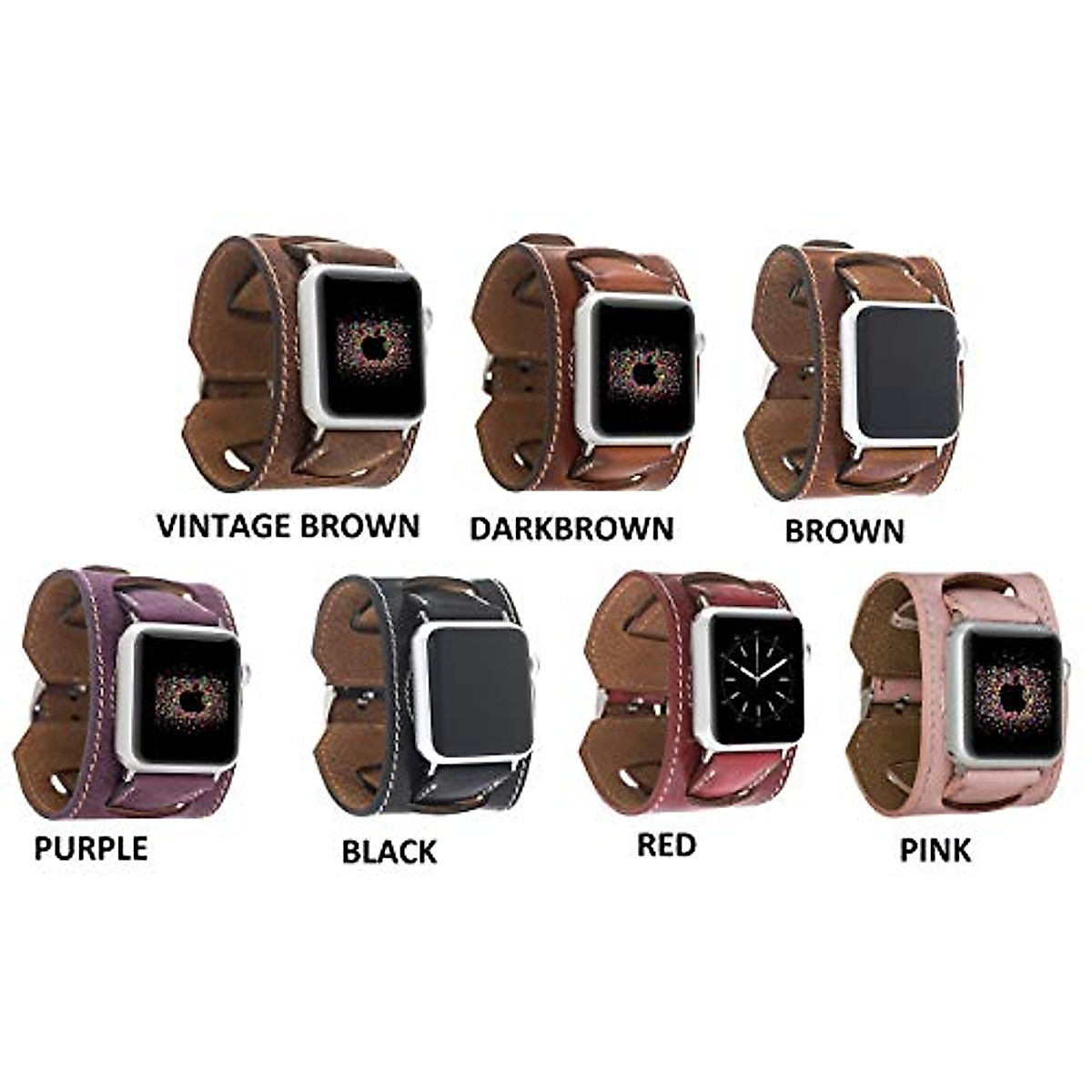 VENOULT Compatible Apple Watch Cuff Brown Leather Band for All Series iWatch Band, Man or Women, Genuine Leather Strap, High Quality, Engraving Available, HANDMADE
