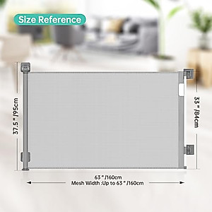 TATAVR Retractable Baby Gate, Mesh Baby Gate or Mesh Dog Gate, 33" Tall, Extends up to 63" Wide, Child Safety Gate for Doorways, Stairs, Hallways, Indoor/Outdoor(Gray)