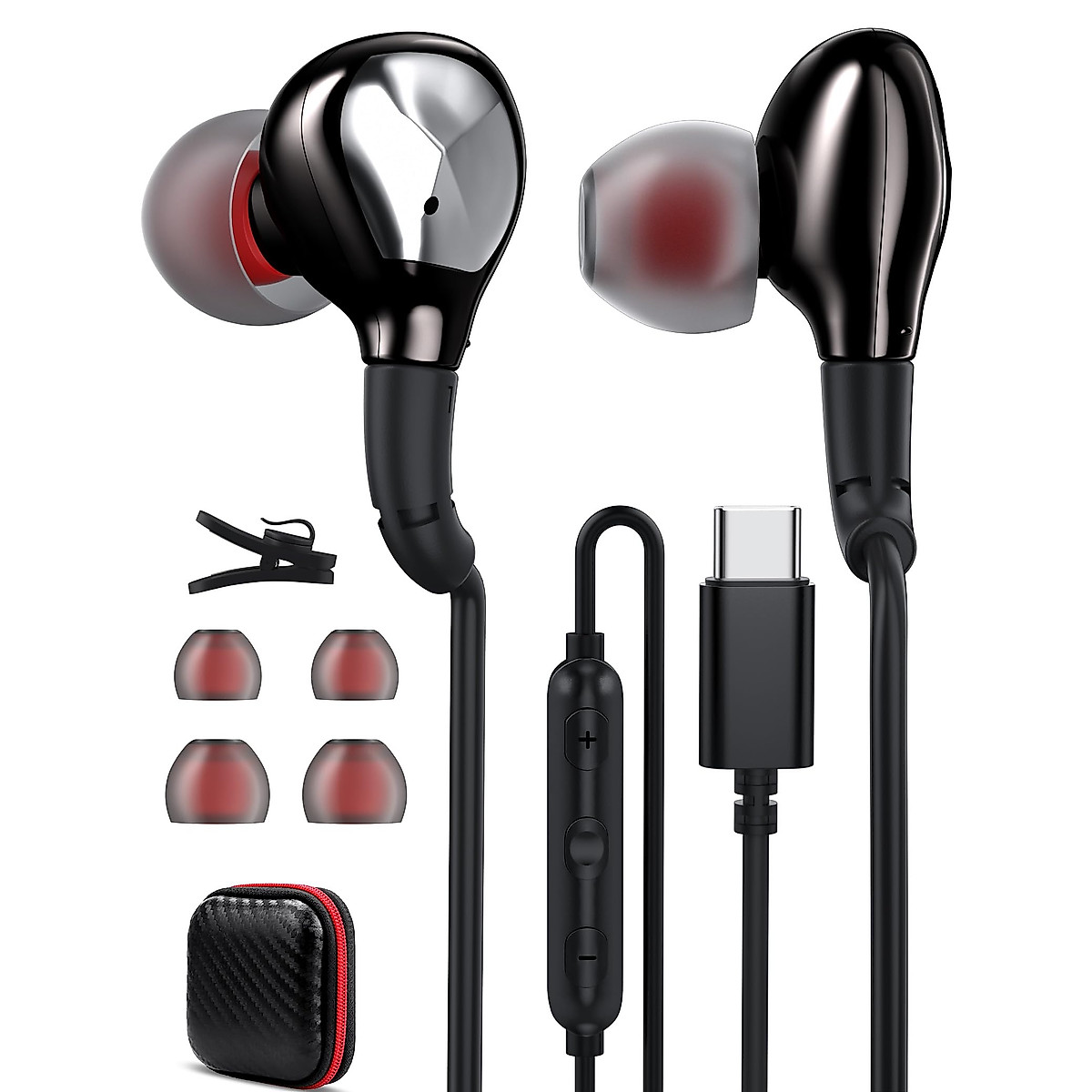 USB C Headphones for iPhone 16 15 Pro Plus Samsung S24 S23 S22 Ultra Flip Fold A53, Wired Earbuds Noise Canceling in-Ear Type C Earphones Microphone Volume Control Stereo for iPad Pro,Pixel 8 7a 6