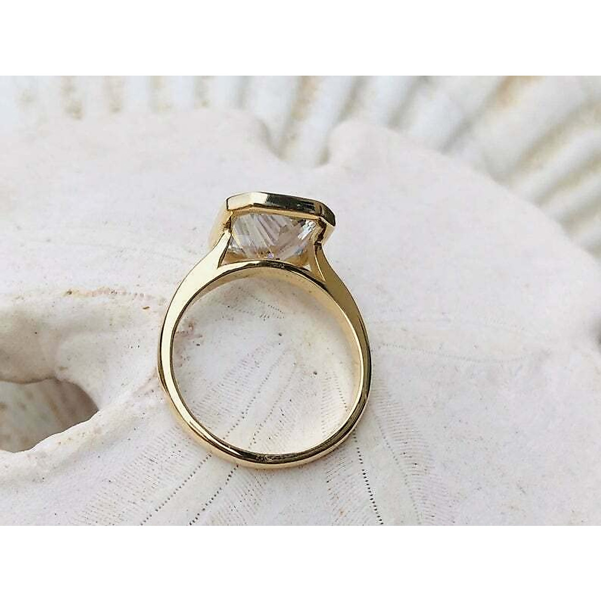 BeBold 2ct Engagement Ring for Women Radiant Cut Simulated Diamond CZ Bezel Set Solitaire Yellow Gold Plated