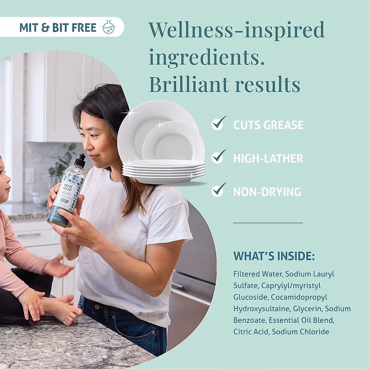 Therapy Clean Dish Soap, 100% Natural Fragrance, Plant-Based Dishwashing Liquid (Sea Salt & Eucalyptus (Soothe & Calm), 16 oz (1-pack)