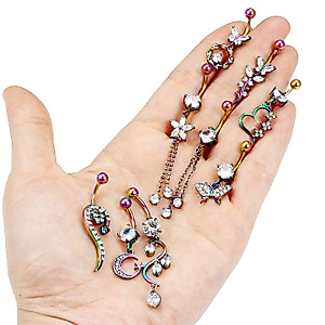 Vsnnsns 14G Belly Button Rings Belly Rings for Women Stainless Steel Butterfly Belly Piercing Jewelry Surgical Steel Dangle Belly Button Rings Curved Navel Ring Barbell Body Jewelry Piercing Rainbow