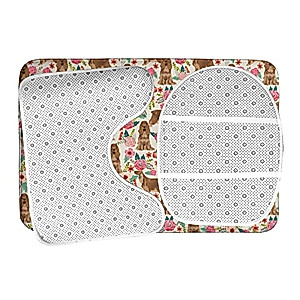 Cute Cocker Spaniel Dog Flower Floral 3D Print Bath Mat for Bathroom Rugs Sets 3 Piece，U-Shaped Contour Shower Mat Non Slip Absorbent ,Flannel Fabric Toilet Lid Cover Washable ,Doormat Antiskid Pad