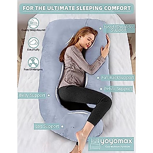 yoyomax Pregnancy Pillows, U Shaped Full Body Maternity Pillow Memory Foam Pregnancy Pillow with Removable Cover, 57 Inch Pregnancy Pillows for Sleeping, Washable, Removable Cover (Grey)