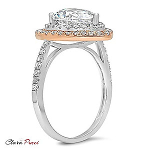 Clara Pucci 2.5 ct Pear Cut Genuine Lab Grown Diamond VS1-VS2 18K White Rose Gold Halo Bridal Wedding Engagement Designer Ring size 8.5