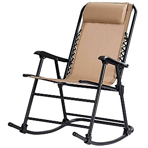 UYSB Folding Rocking Chair Rocker Outdoor Patio Headrest Beige Chair Rocking Chair Rocker Chair Rocker Camp Chair Rocker Recliner Rocking Camp Chair Rocking Chairs Outdoor Rocking Chair