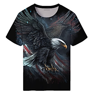 TiwBski Novelty American Flag T-Shirts for Men Eagle Graphic Shirt with Short Sleeves,Black3,XL