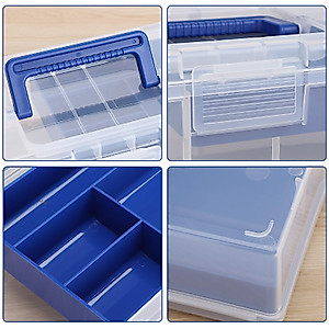 2 Layer Plastic Dividing Storage Box with Removable Tray, Portable Stationery Storage Container with Handle, Multipurpose Sewing Box, Art Craft Supply Organizer for Crayon Cosmetic Tackle Medicine