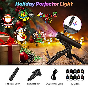 Christmas Projector Lights Indoor 2 in 1 LED Projector Light Flashlight with 10 HD Never-Fading Patterns Home Xmas Halloween New Year Decorations