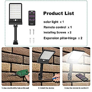 highydroLED Solar Lights Outdoor with Remote and Color Temperature Adjustment 2700K to 6000K, 48LED Solar Motion Sensor Light with 3 Modes,Waterproof IP65 Night Light for Garden Garage [Pack of 2]