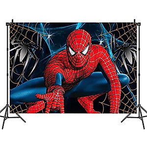 8x6ft Spiderman Photography Backdrops Red Superhero Photo Background for Baby Shower Kids Happy Birthday Spiderman Decoration Cake Table Banner…