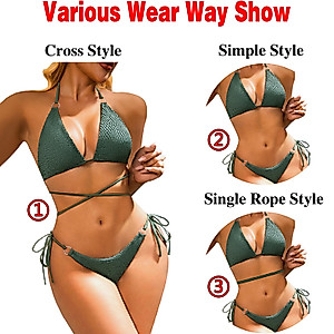 HISAGUHE Women Sexy Various Wear Way Bikini Set Two Piece Swimsuit Fashion Metal Ring Bathing Suit Swimwear(Green,M)
