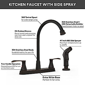 Kitchen Faucets for Sink 3 Hole,2-Handle Kitchen Faucet with Side Sprayer,Oil-Rubbed Bronze Kitchen Sink Faucet,4 Hole Faucet for Kitchen Sink Stainless Steel