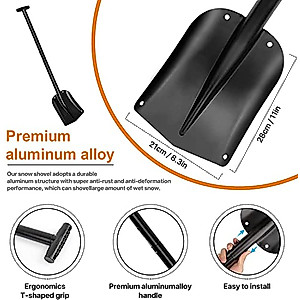 3 in 1 Folding Snow Shovel Aluminum Alloy, Emergency Snow Shovel for Car Driveway, Lightweight Portable Sport Utility Shovel for Snow Removal, Suitable for Travel, Car, Camping, Garden, Beach