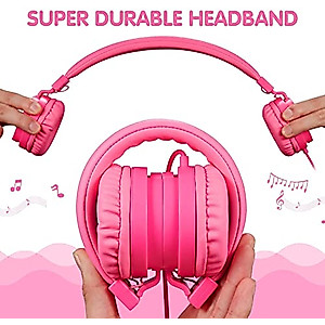 ONTA Kids Headphones for Boys Girls - Child Student Headset Wired Plug Toddler Earphones School Teen on Ear for Ipad | Computer | Smart Phone | Amazon Fire Tablet | Laptop | Plane Travel | Game, Pink