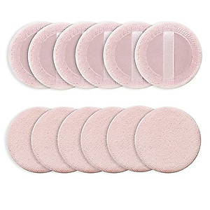 Sibba 12 Pcs Loose Powder Puff Pink Cotton Pads Face Body Makeup Velour with Ribbon Applicators Setting Round Make Up Eyeshadow Concealer Cosmetics Sponge