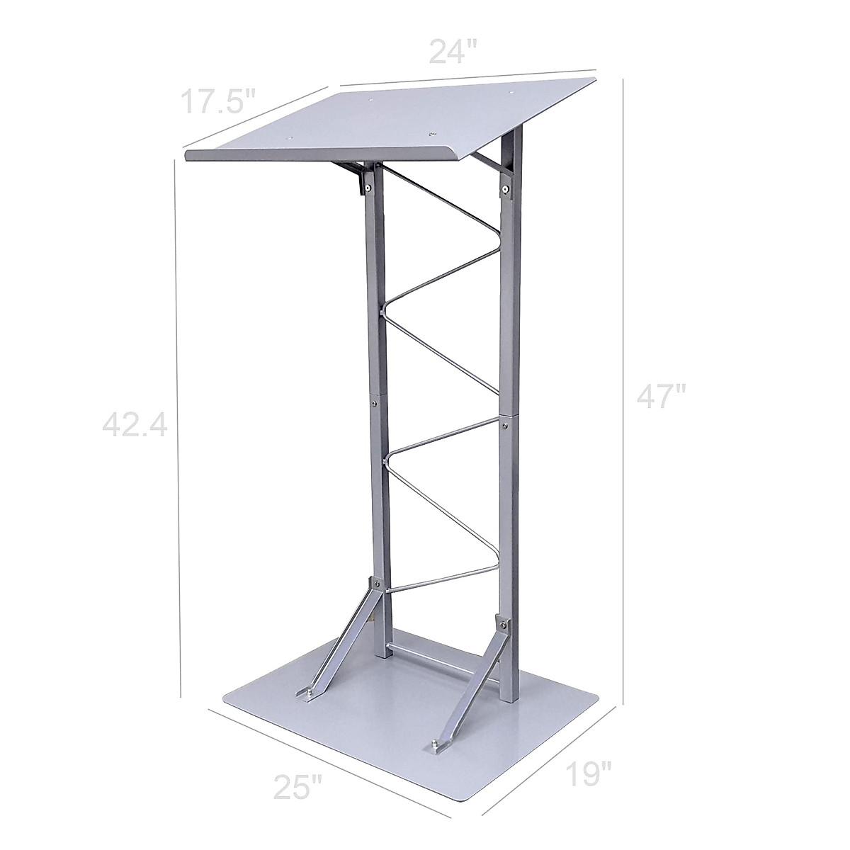 FixtureDisplays® 25" Single Truss Podium for Floor, Steel Lectern Pulpit - Silver 19627NEW