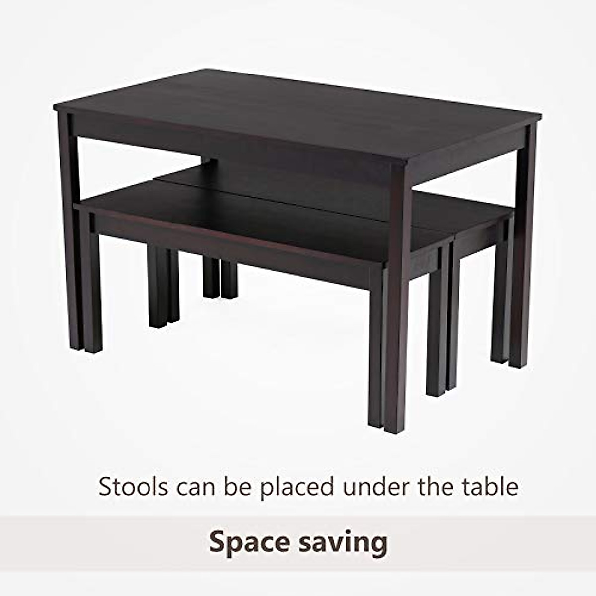 Alohappy 3 Piece PineWood Dining Set for 4，45" Dining Room Table Set with 2 Benches for Home Kitchen Dining Room Furniture,Bench Style & Space-saving (Espresso)