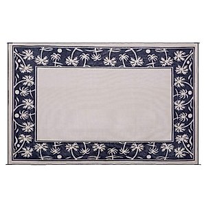 Stylish Camping Outdoor Patio / RV Camping Mat - Palm Tree (Black/Beige, 9-Feet x 12-Feet)