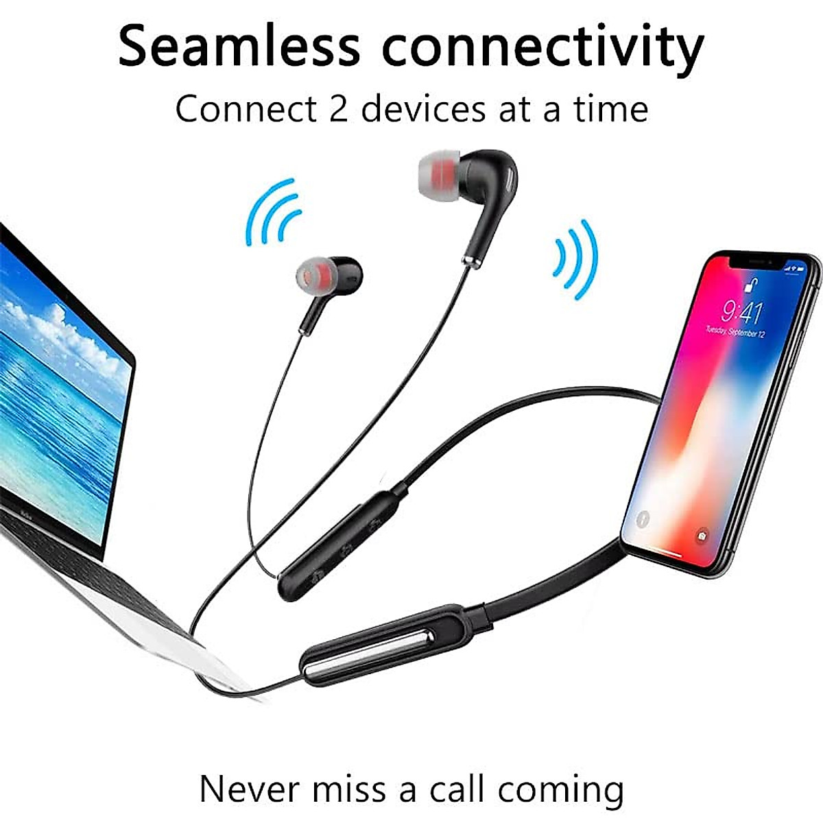 JKIKL Earbuds Neckband Headset Built-in Noise Cancelling Microphone, Long Battery Life Neck Headphones for Exercise.Audio Books,Video Conference