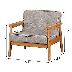 Kid Chair Sofa ,Upholstered Armrest Chair with Solid Wood Structure and Linen Fabric for Kids Gift ( Dark Grey,Light Grey) (Light Grey)