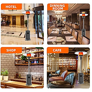 Outdoor Patio Propane Heater for Outdoor Indoor Use, Portable Stainless Steel Heater with Wheels, 46000 BTU Commercial Bronze Tall Floor Heater, Waterproof Outside Standing Heaters (Gray)