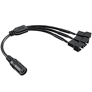 PC Fan Adapter, DC Power Supply Fan Splitter Cable, DC Female to 3 x 3/4 Pin