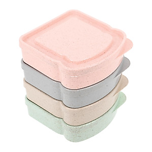 CALLARON 4 Pcs Sandwich Keeper, Reusable Sandwich Containers, Toast Shape Bread Box with Lid, Portable Sandwich Box, Food Fresh Keeping Box, Sandwich Containers for Lunch Boxes 4.8 x 5.1 inch