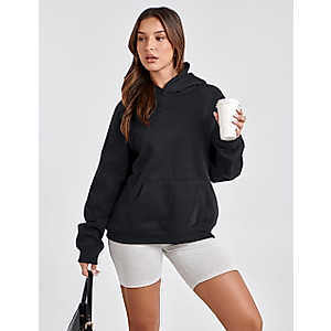 SAFRISIOR Oversized Hoodies for Women and Men Couples Fleece Basic Solid Hooded Sweatshirt Pullover Jackets Black
