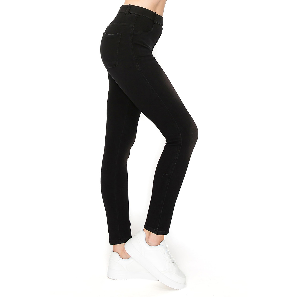 Women's Stretch Pull-on Skinny Denim Look Jean Leggings, Full Length, Faded Black, Large