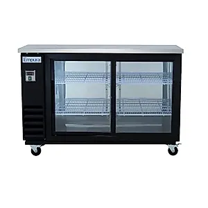 Empura 61" Back Bar Cooler Cabinet with 2 Sliding Glass Doors | Commercial Refrigerator Fridge Beer Soda | 324 12-oz Bottles Capacity, 61.1”W x 24.4”D x 41.7”H, Stainless Steel Countertop, Black, 115v