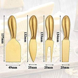 Patelai 4 Pieces Stainless Steel Cheese Knives Set, Cheese Tools with Cheese Slicer and Cheese Cutters for Kitchen (Gold)