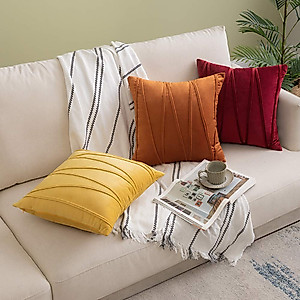 Woaboy Pack of 2 Striped Velvet Throw Pillow Covers Orange Modern Decorative Couch Throws Square Soft Cozy Pillowcases for Bed Sofa Fall Cushion Living Room 12x20 Inch