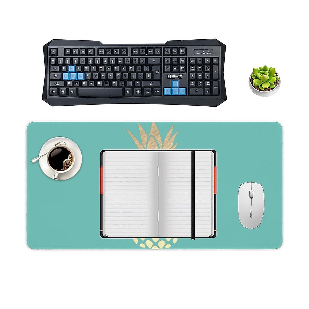 Mouse Pads Gold Pineapple on Teal Desk Mat Gaming Mousepad Non Slip Rubber Mouse Mat for Desk Keyboard, Wireless Mouse, Office Computer